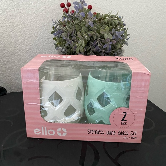 Ello | Dining | Ello Cru 7oz Cool Sky Yuccawhite 2pck Wine Glass Set ...